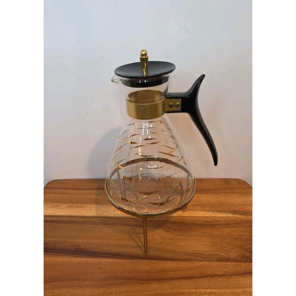 Media | Vintage Mcm Gold Pyrex Glass Coffee Carafe With Atomic Stand ...